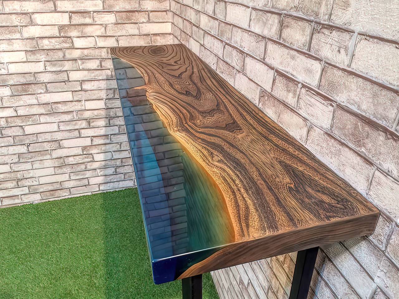 Royal Blue Console Table - Epoxy Resin & Teak Wood - Vilasaa