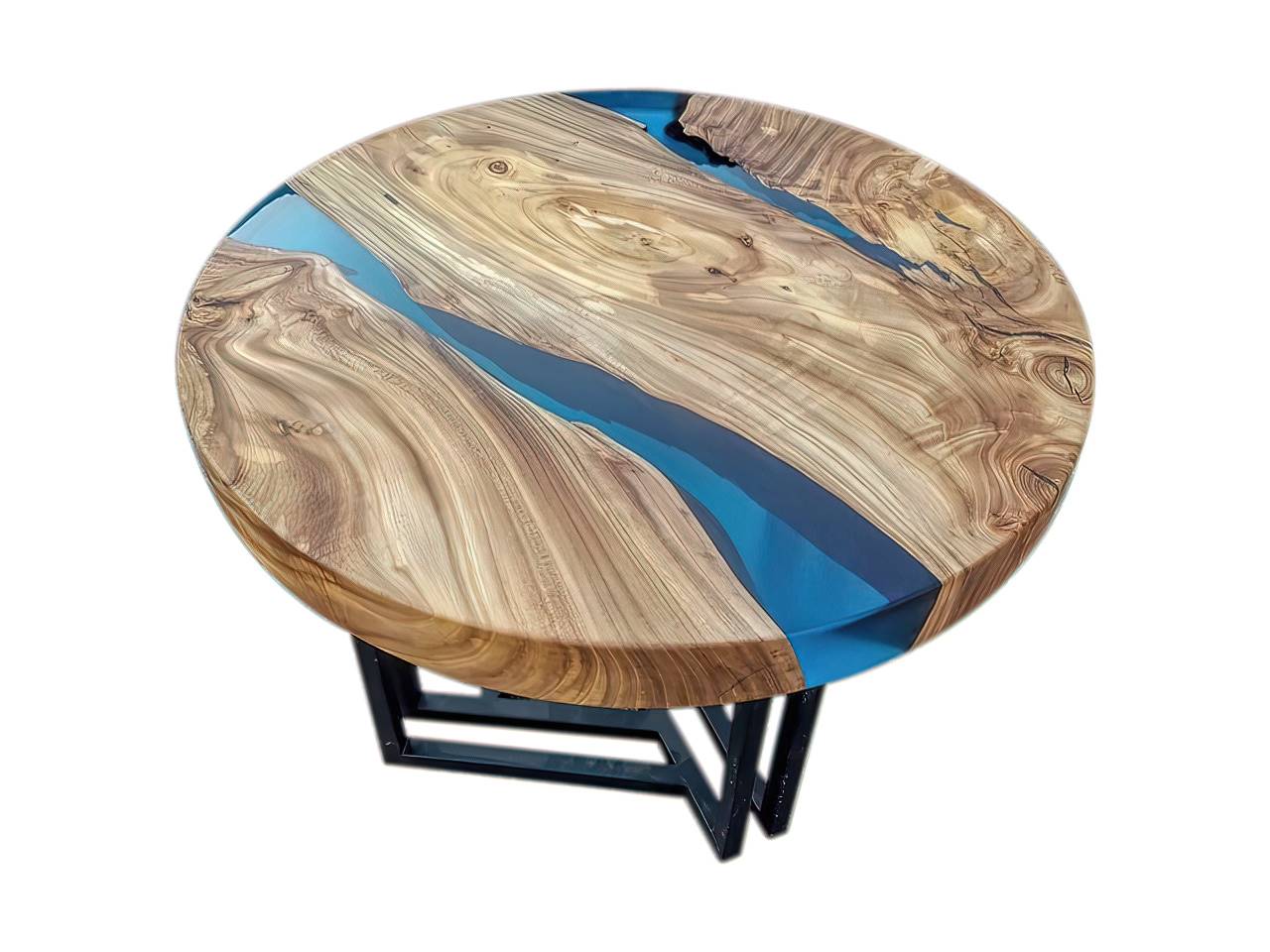 Translucent Blue Round Coffee Table - Epoxy Resin & Wood - Vilasaa