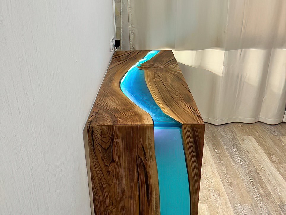 Waterfall Desk With Drawer -Epoxy Resin - Vilasaa